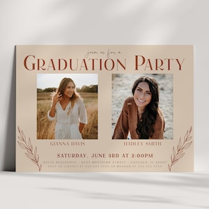 Joint Graduation Party Invitation, Two Person Grad Party Invite ...