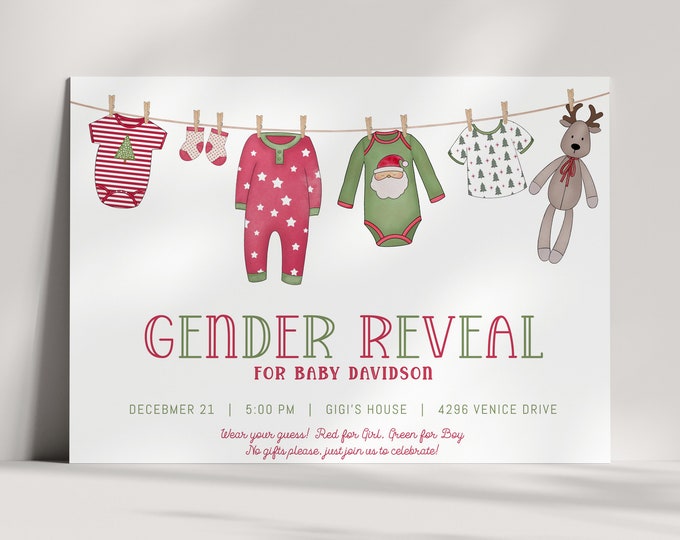 Christmas Gender Reveal Party - Holiday Gender Reveal Party Invitation ...