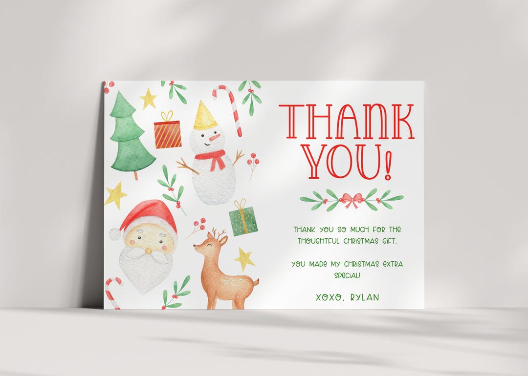 Editable Kids Christmas Thank You Card, Personalized Thank You Note ...