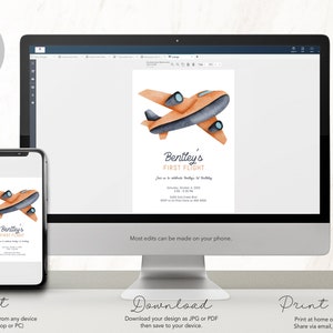 Airplane Birthday Invitation - 1st Birthday Airplane Party Invite ...