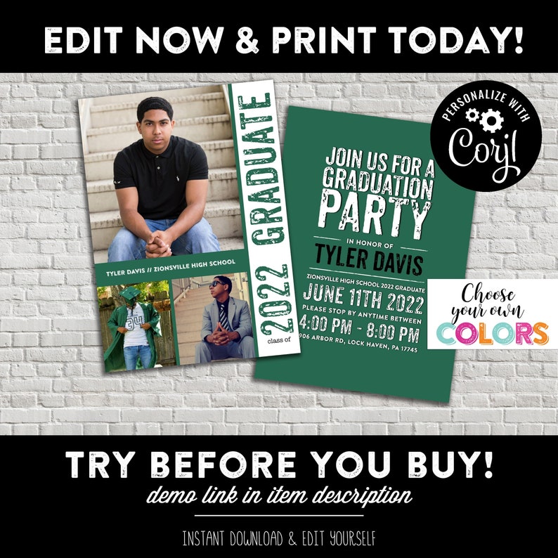 Boy Graduation Party Invitation CUSTOM COLOR MATCHING - Etsy