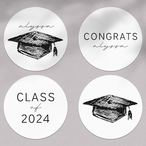 Graduation Cupcake Toppers, Class of 2024, Printable, Stickers, Black ...