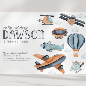 Airplane Birthday Invitation, Helicopter, Hot Air Balloon, up up and ...