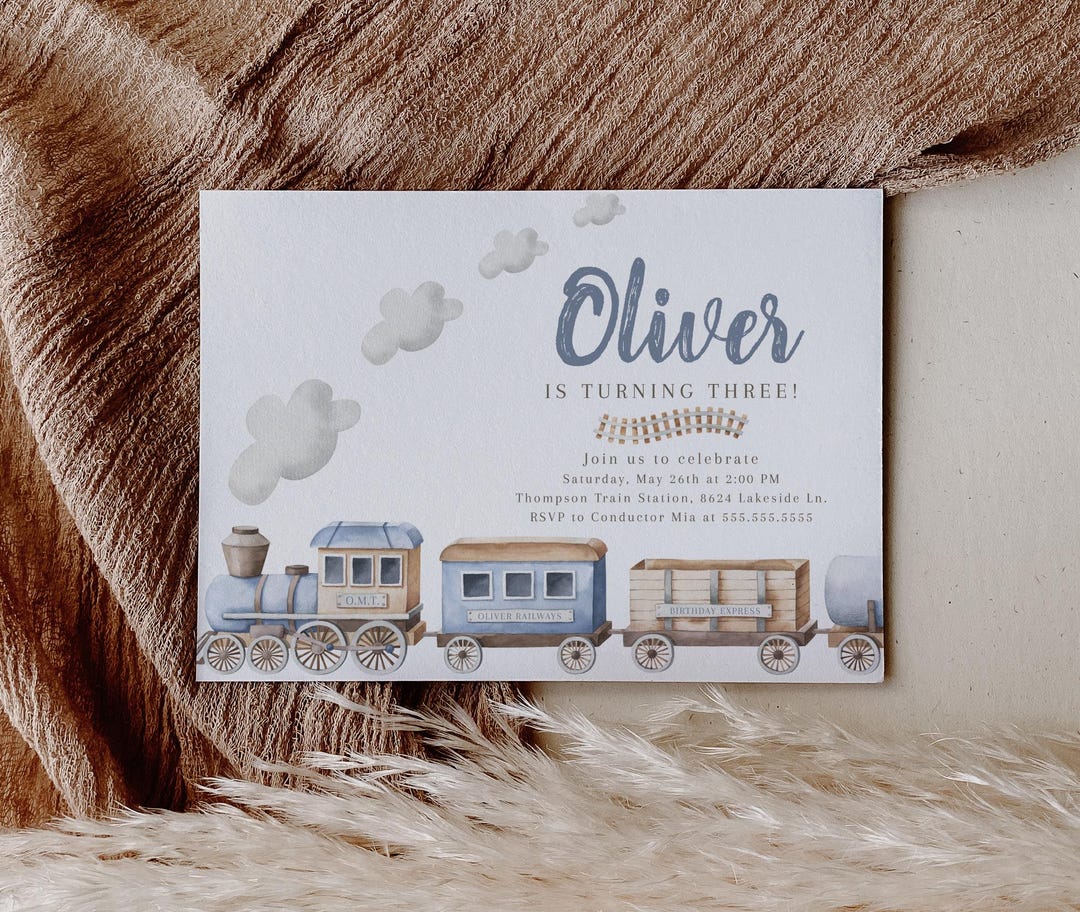 Train Invitation, Vintage Train Invite, Blue Train Party, Printable ...