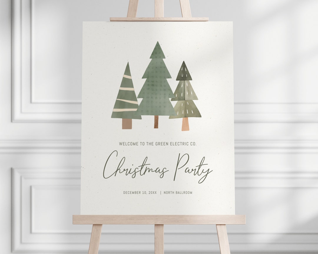 Neutral Christmas Party Sign - Minimalist Holiday Party Welcome Sign ...