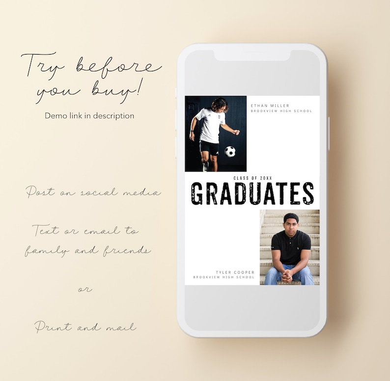 Joint Graduation Party Invitation - Two Person Grad Party Invite - Guy ...