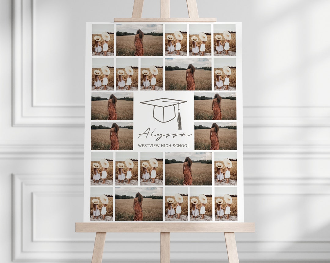 Graduation Photo Collage Template With School Logo, 24 Pictures, Photo ...
