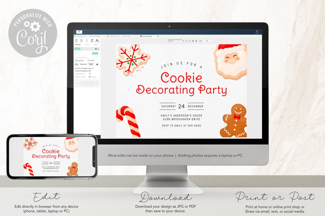 Cookie Decorating Party Invitation, Holiday Christmas Cookie Party ...