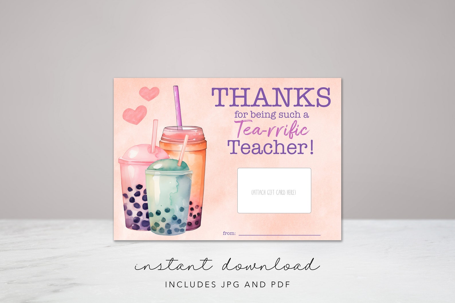 Teacher Appreciation - Boba Tea Gift Card Holder - Bubble Tea - Thank ...