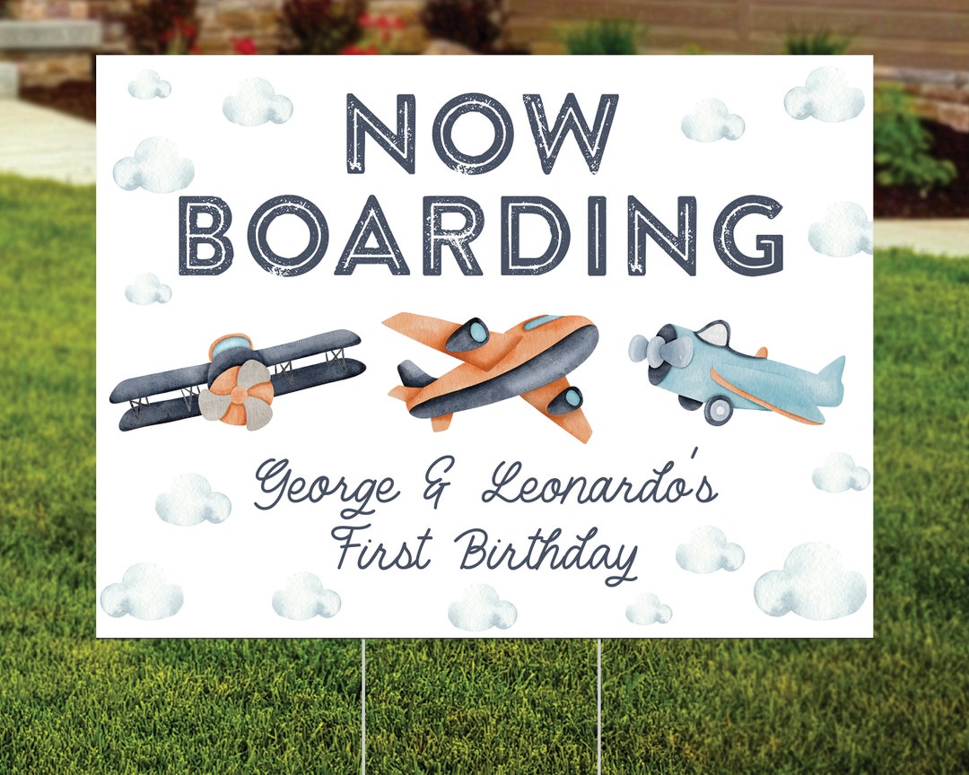 Airplane Party Yard Sign, Vintage Airplane Sign, Now Boarding, Welcome ...
