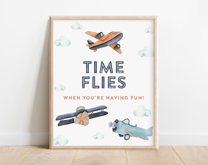 Vintage Plane Party Signs, PRINTABLE Time Flies Airplane Theme, 8x10 ...