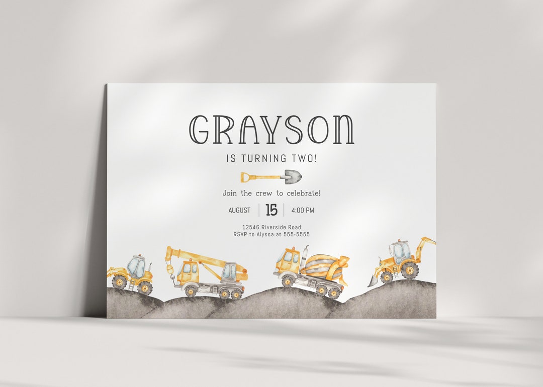 Construction Birthday Party Invitation - Excavator - Dump Truck ...