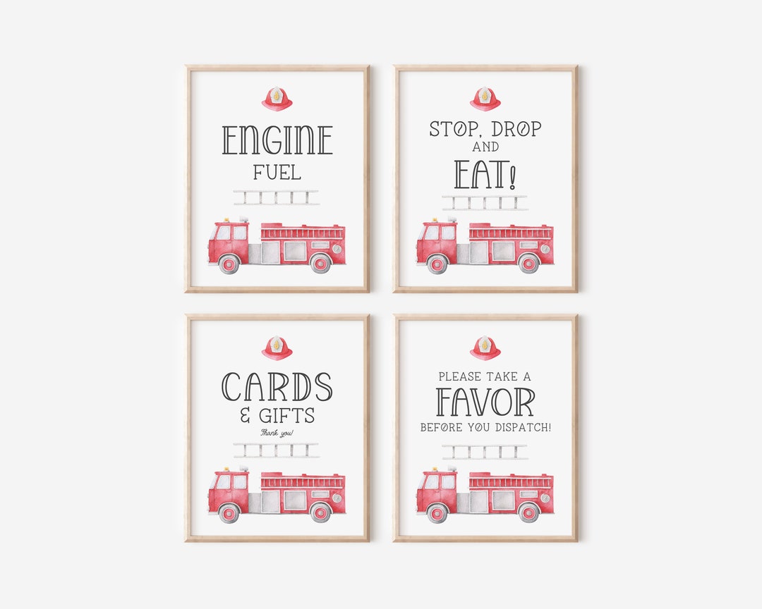 Firetruck Party Signs - Fire Engine - Firefighter - Favor Sign ...