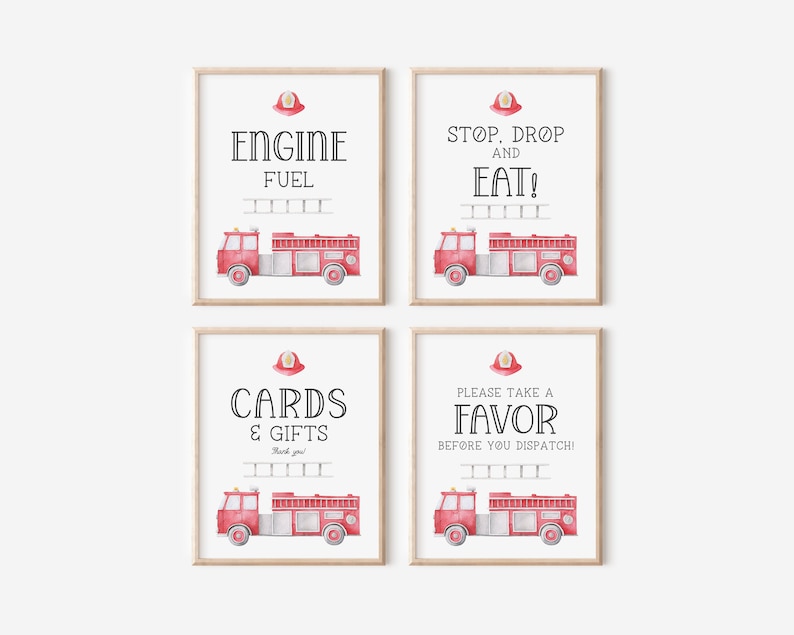 Firetruck Party Signs - Fire Engine - Firefighter - Favor Sign ...