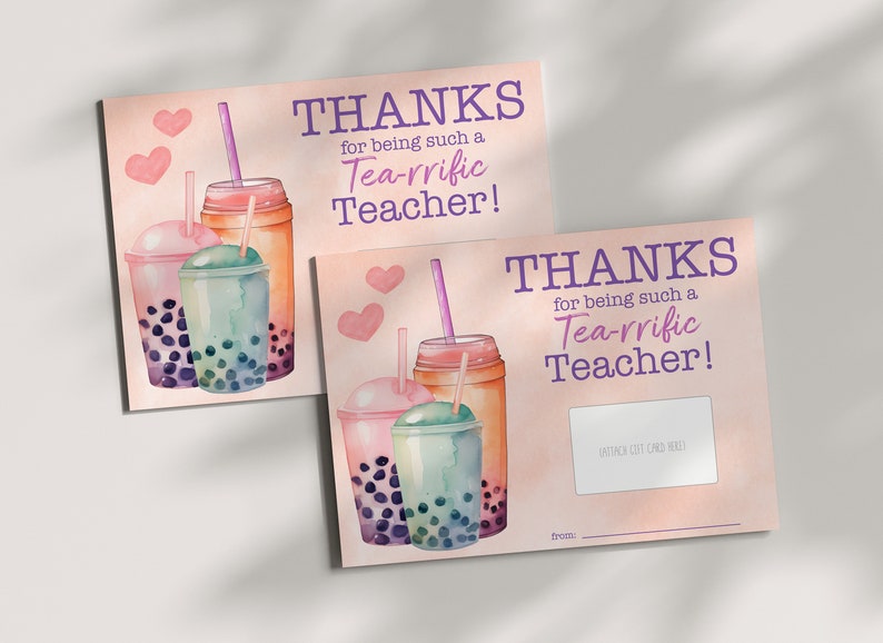 Teacher Appreciation - Boba Tea Gift Card Holder - Bubble Tea - Thank ...
