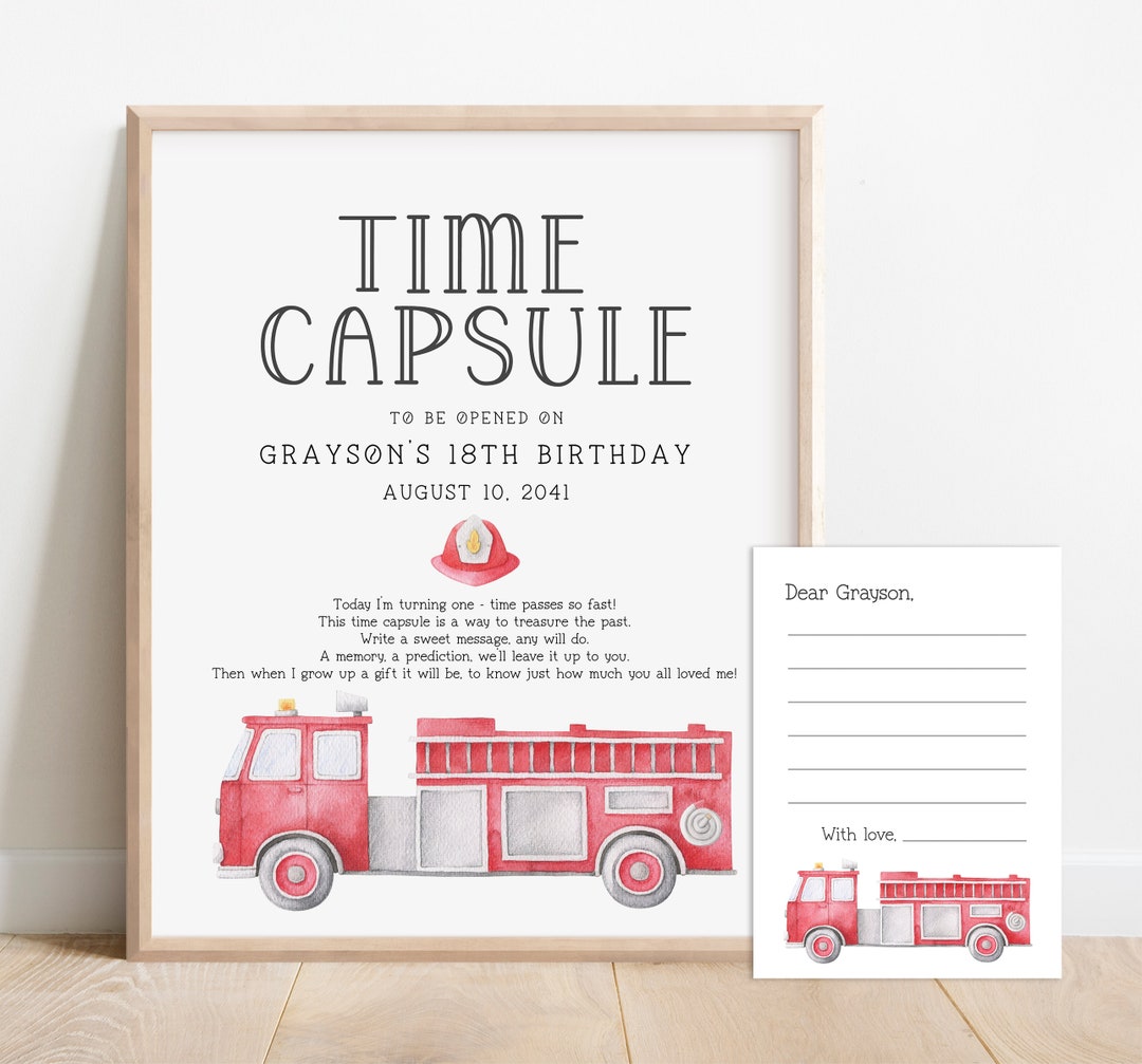Firetruck Time Capsule - Fire Engine Party - 1st Birthday Party Message ...