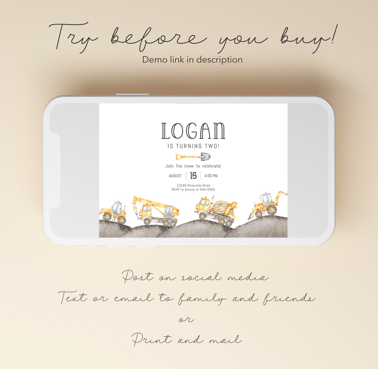 Construction Birthday Party Invitation Excavator Dump - Etsy