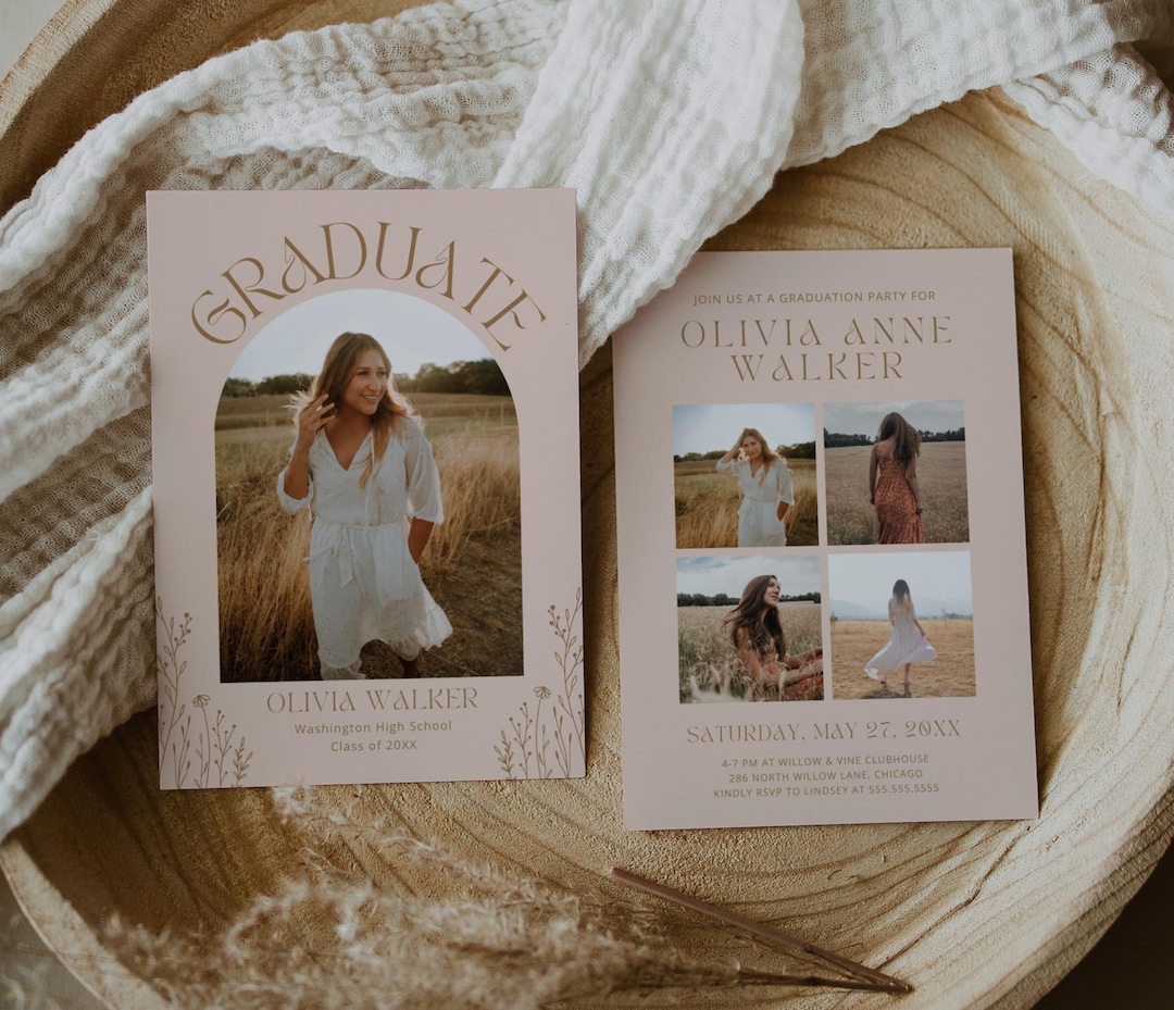 Boho Graduation Invitation, Canva Template, Editable Grad Party Invite ...