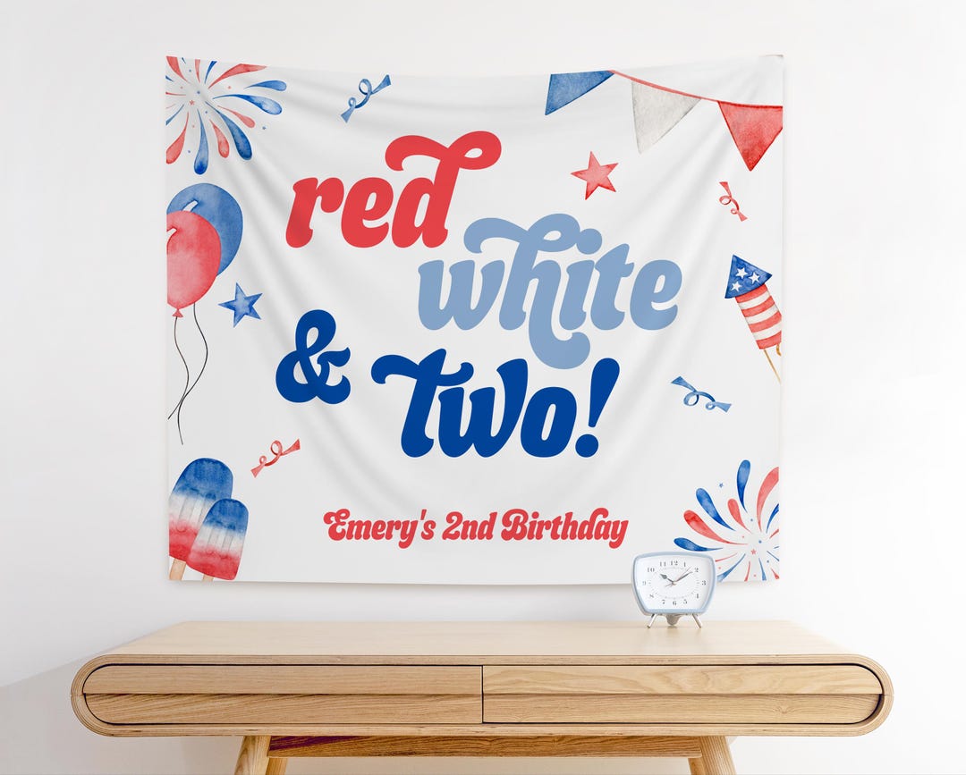 Red White and TWO Backdrop, Second Birthday Party Decorations - 4th of ...
