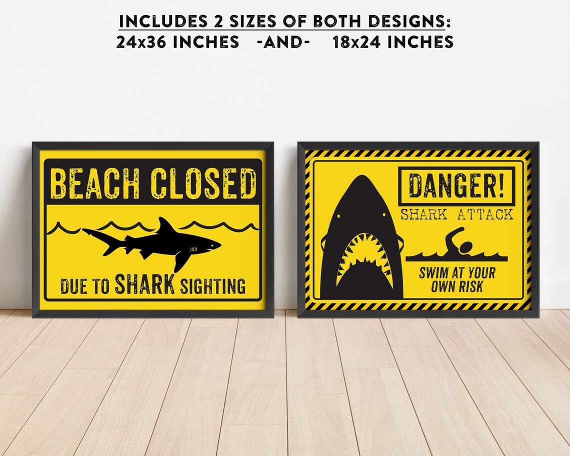Shark Party Signs Danger Beach Closed Shark Party Decor - Etsy