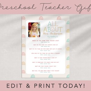 Preschool Teacher Appreciation Gift - All About My Teacher - End of ...