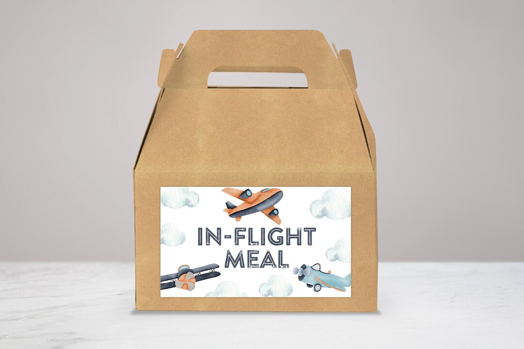Vintage Airplane in Flight Meal - Goodie Bag Tag - Plane Party, Navy ...
