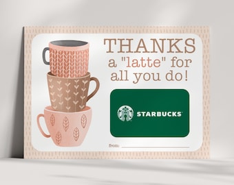 Printable Gift Card Holder, Teacher Appreciation Gift, Starbucks Gift ...