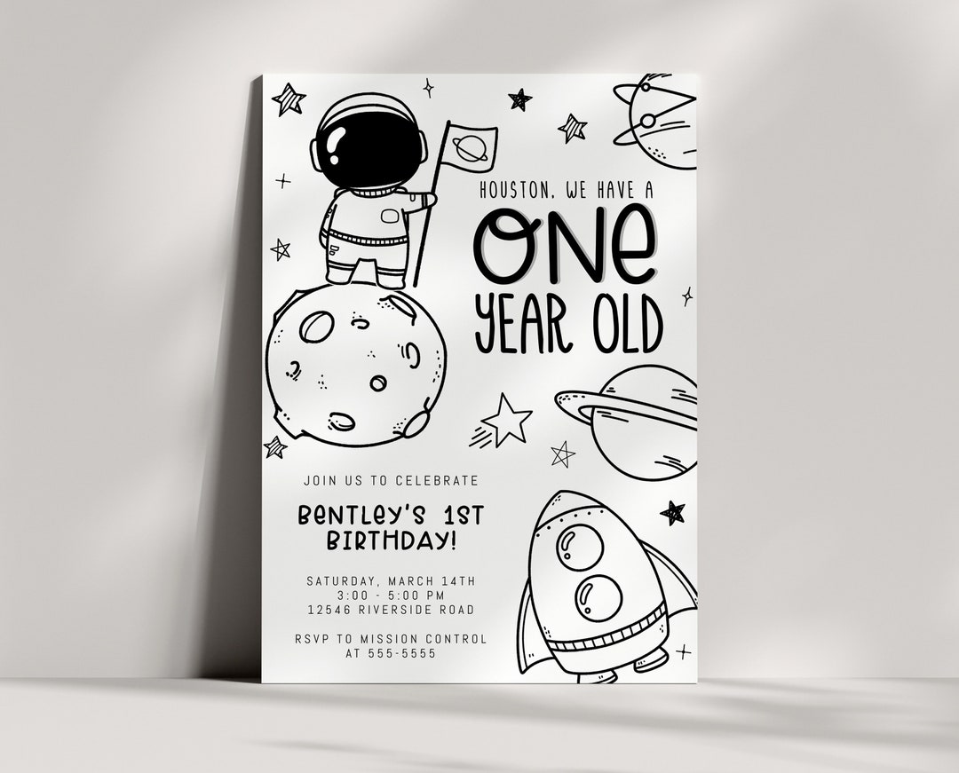Space 1st Birthday Invitation, Houston We Have a One Year Old, Black ...