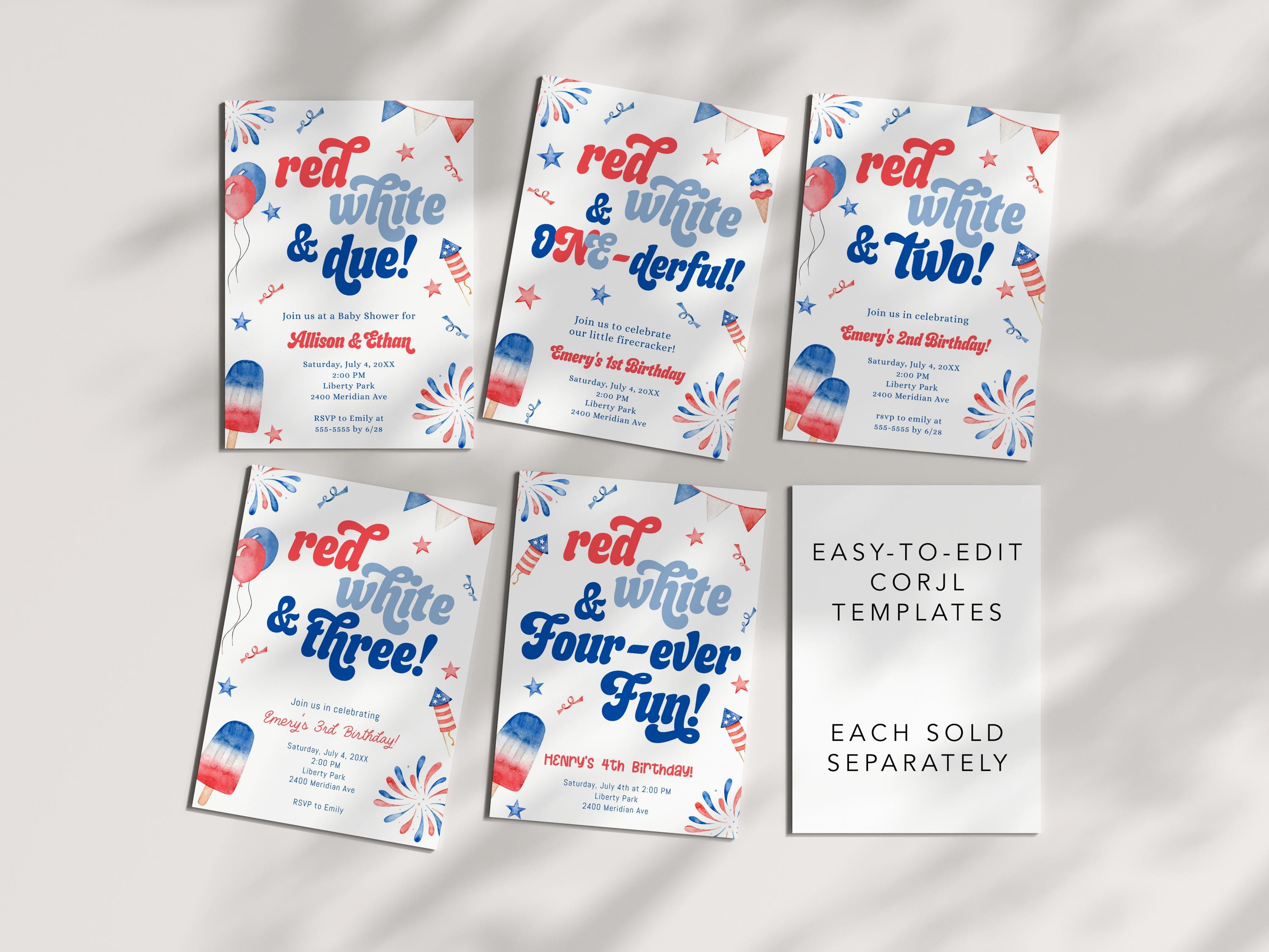 4th of July Favor Tag - Red White and Two Birthday, Red White Due ...