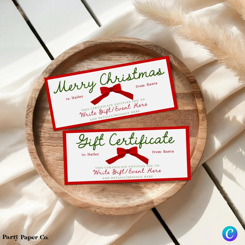 Editable Christmas Gift Certificate, Printable Gift Voucher, Custom ...
