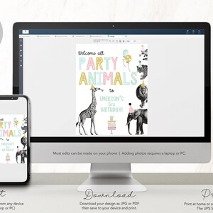 Safari Birthday Party Sign - Zoo Animals, Lion, Giraffe, Elephant ...