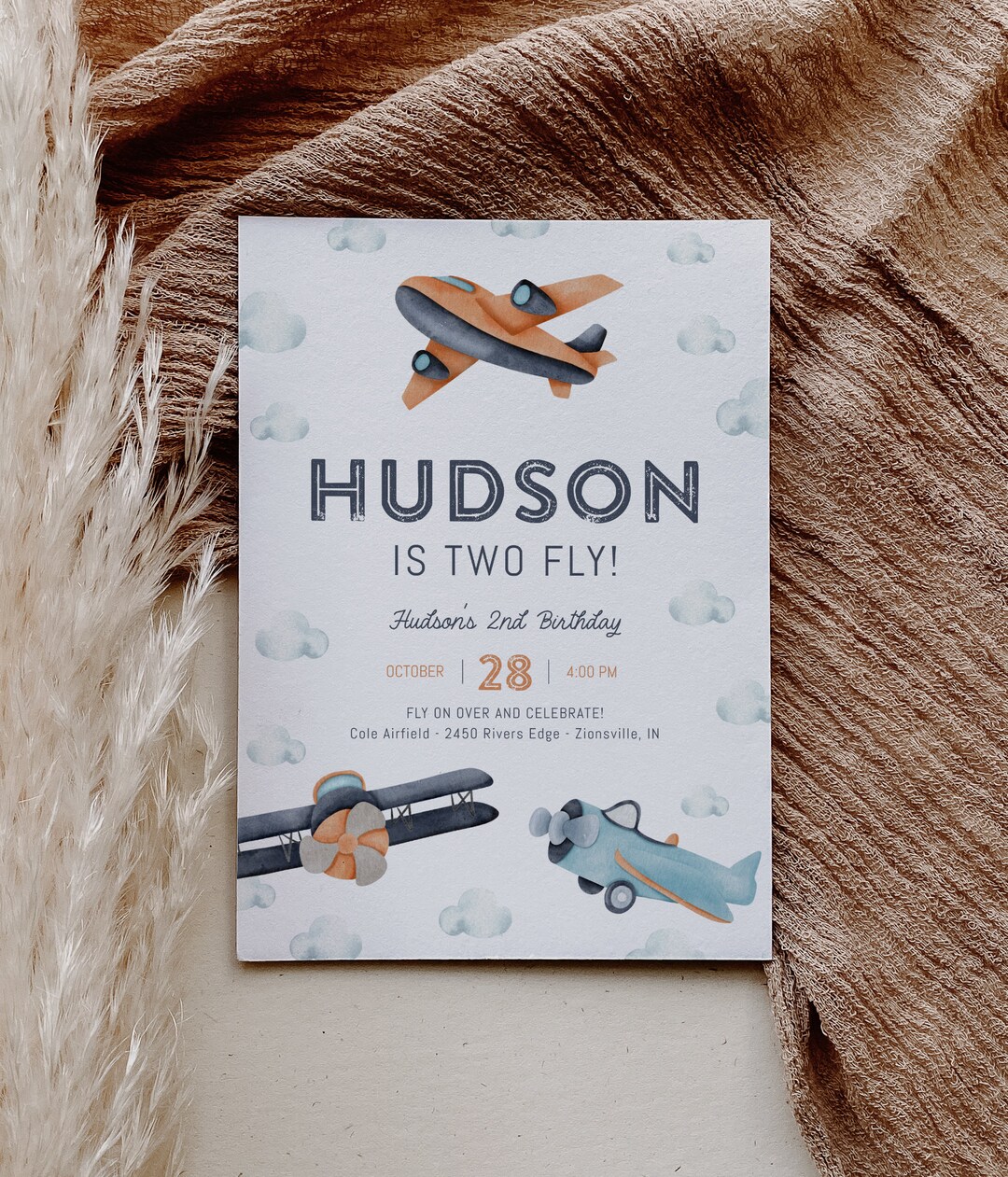 Two Fly Airplane Birthday Invitation for Second Birthday Party ...
