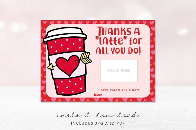 Coffee Gift Card Holder - Happy Valentines Day - Printable - Valentine ...