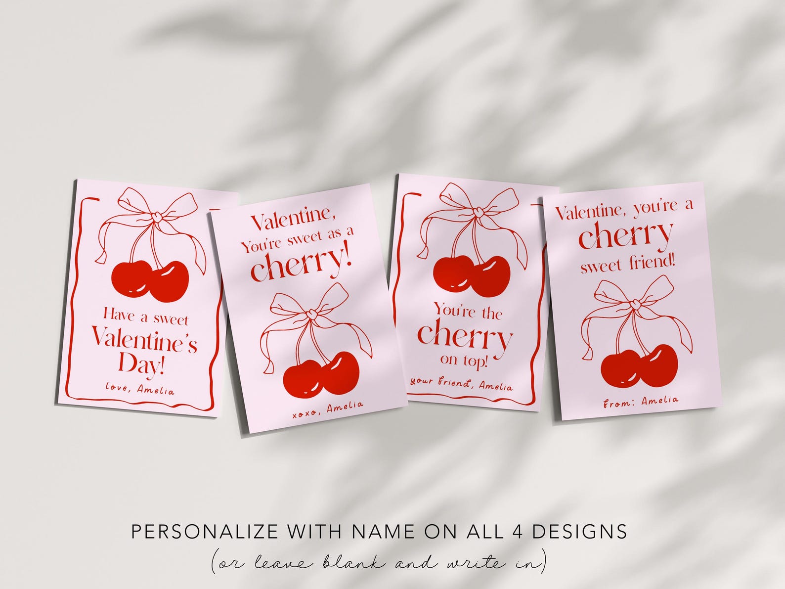 Cherry Valentine - Coquette Bow Valentine Card, Editable Template ...