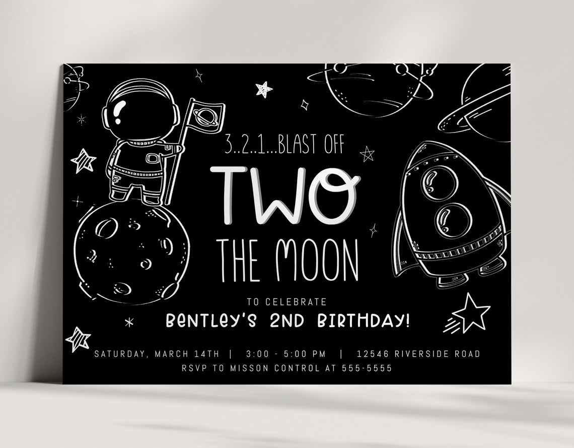 Two the Moon Invitation - Second Birthday Party - Outer Space - Moon ...