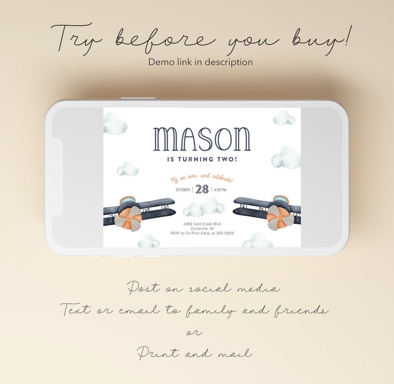 Airplane Birthday Invitation Vintage Retro Fly on Over - Etsy