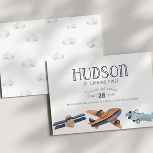 Airplane Birthday Invitation - Vintage, Retro, Fly on Over, Editable ...