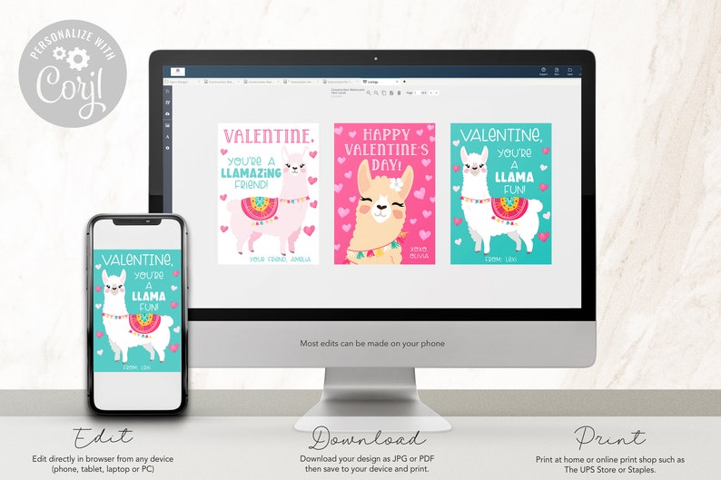 Llama Valentine - Editable Template - Llama School Valentine Card ...