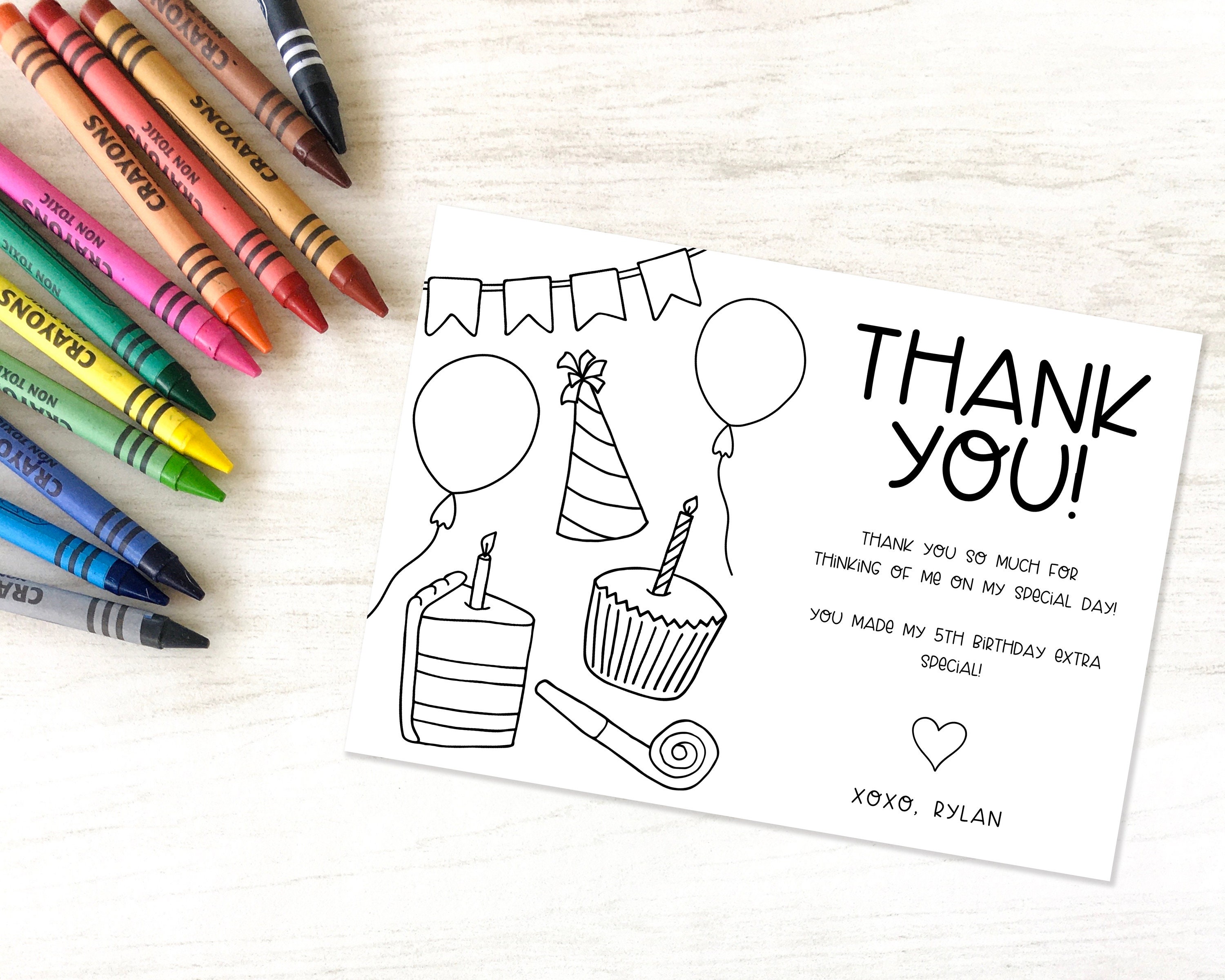 Editable Kids Birthday Thank You Card Coloring - Etsy Canada