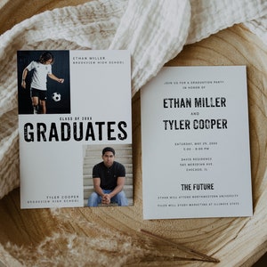 Joint Graduation Party Invitation - Two Person Grad Party Invite - Guy ...