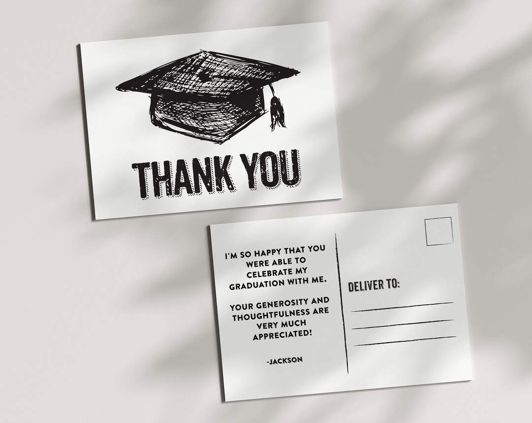 Graduation Thank You Post Card - PRINTABLE Thank You Card - Masculine ...