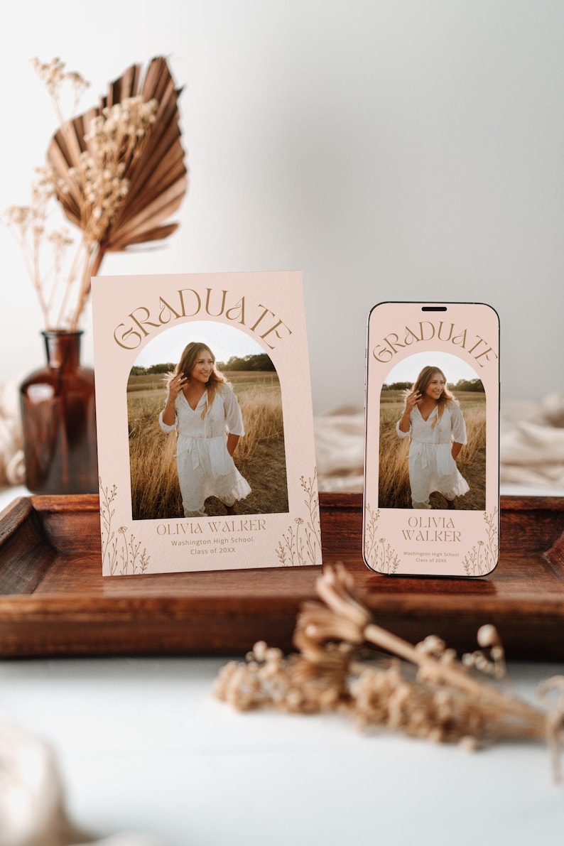 Boho Graduation Invitation, Canva Template, Editable Grad Party Invite ...