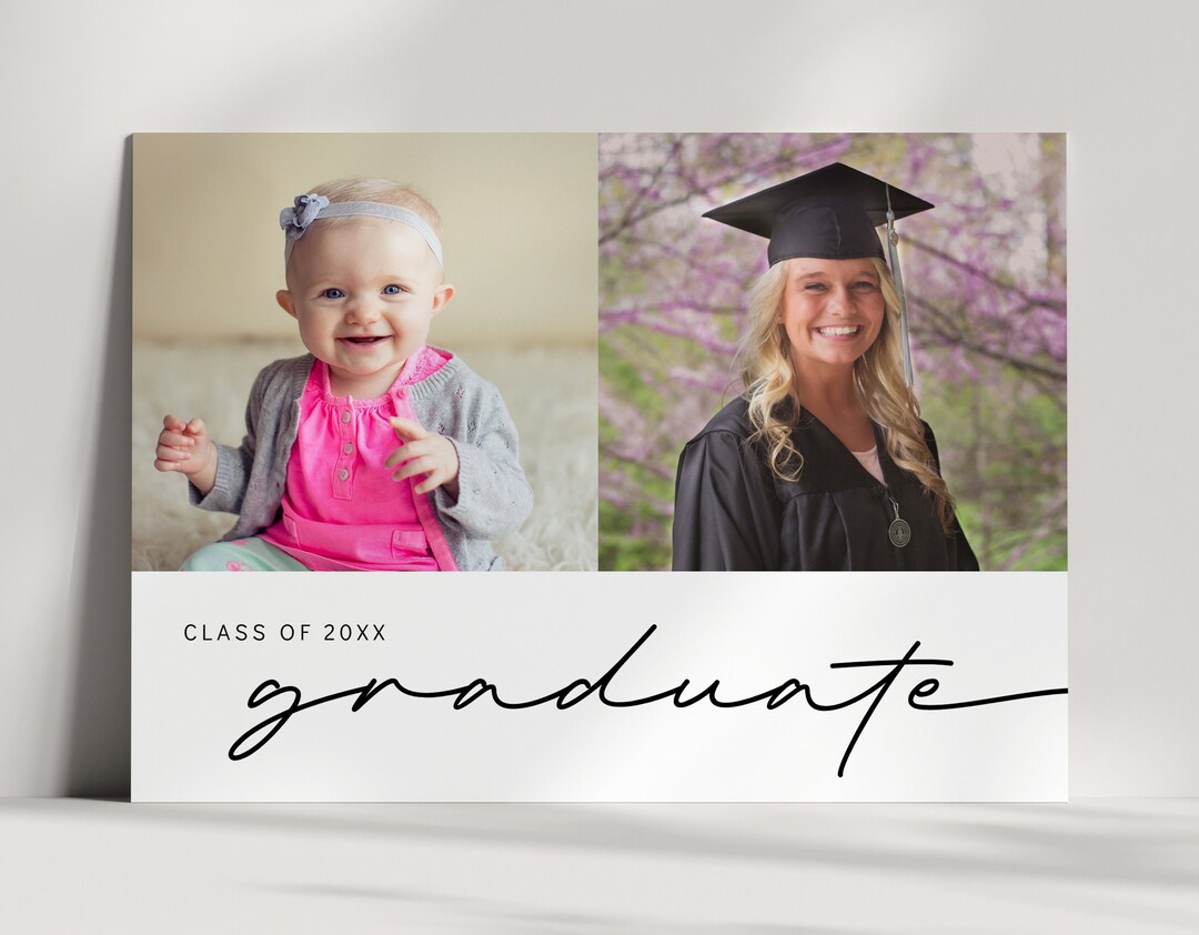 Now and Then Graduation Party Invitation - Two Photos Grad Invite ...