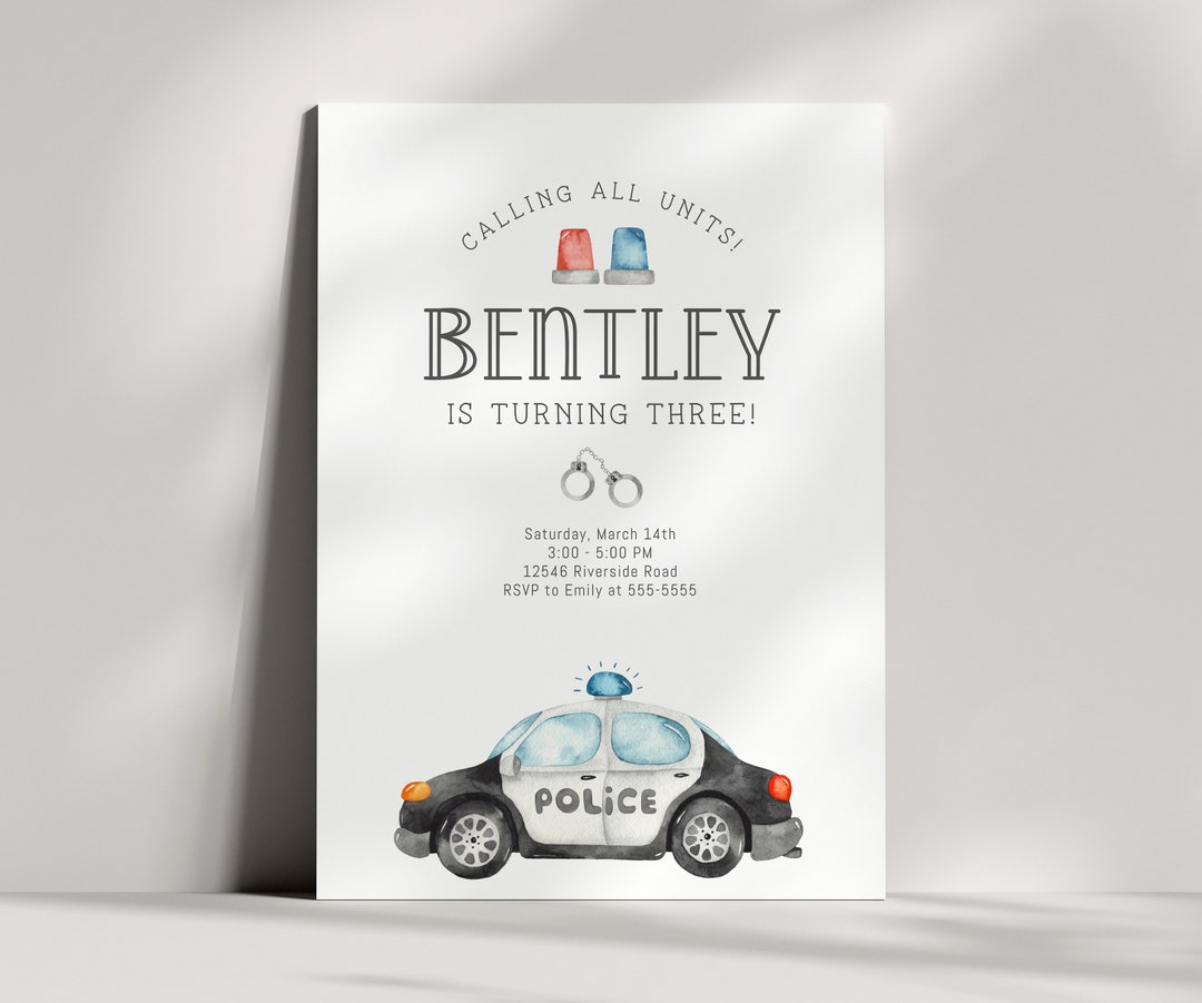 Policeman Invitation - Police Car Birthday Invite, Calling All Units ...