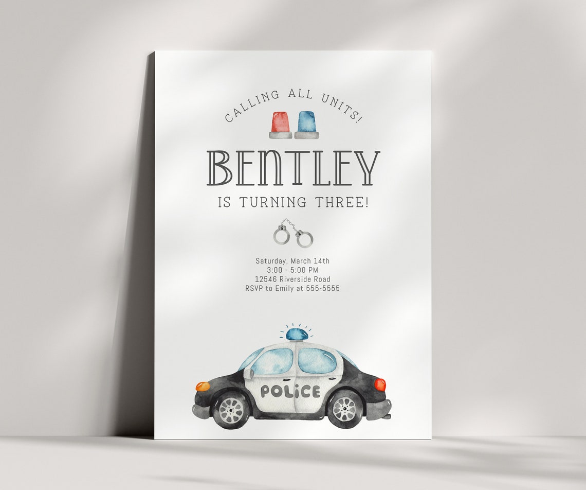 Policeman Invitation Police Car Birthday Invite Calling All - Etsy
