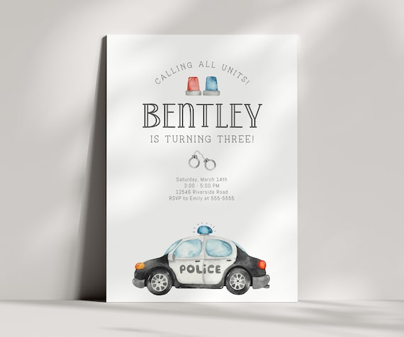 Policeman Invitation - Police Car Birthday Invite, Calling All Units ...