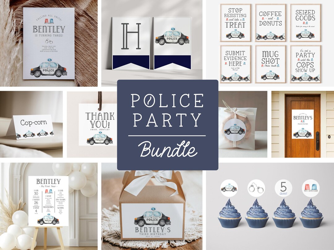 Police Birthday BUNDLE - Police Car Birthday Party Decor Package, Signs ...