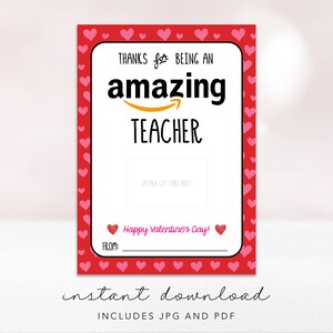 Teacher Valentine's Gift - Amazon Gift Card Holder - Printable ...