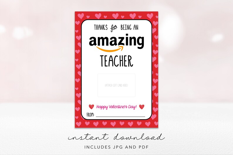 Teacher Valentine's Gift - Amazon Gift Card Holder - Printable ...