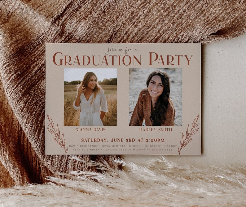 Joint Graduation Party Invitation, Two Person Grad Party Invite ...